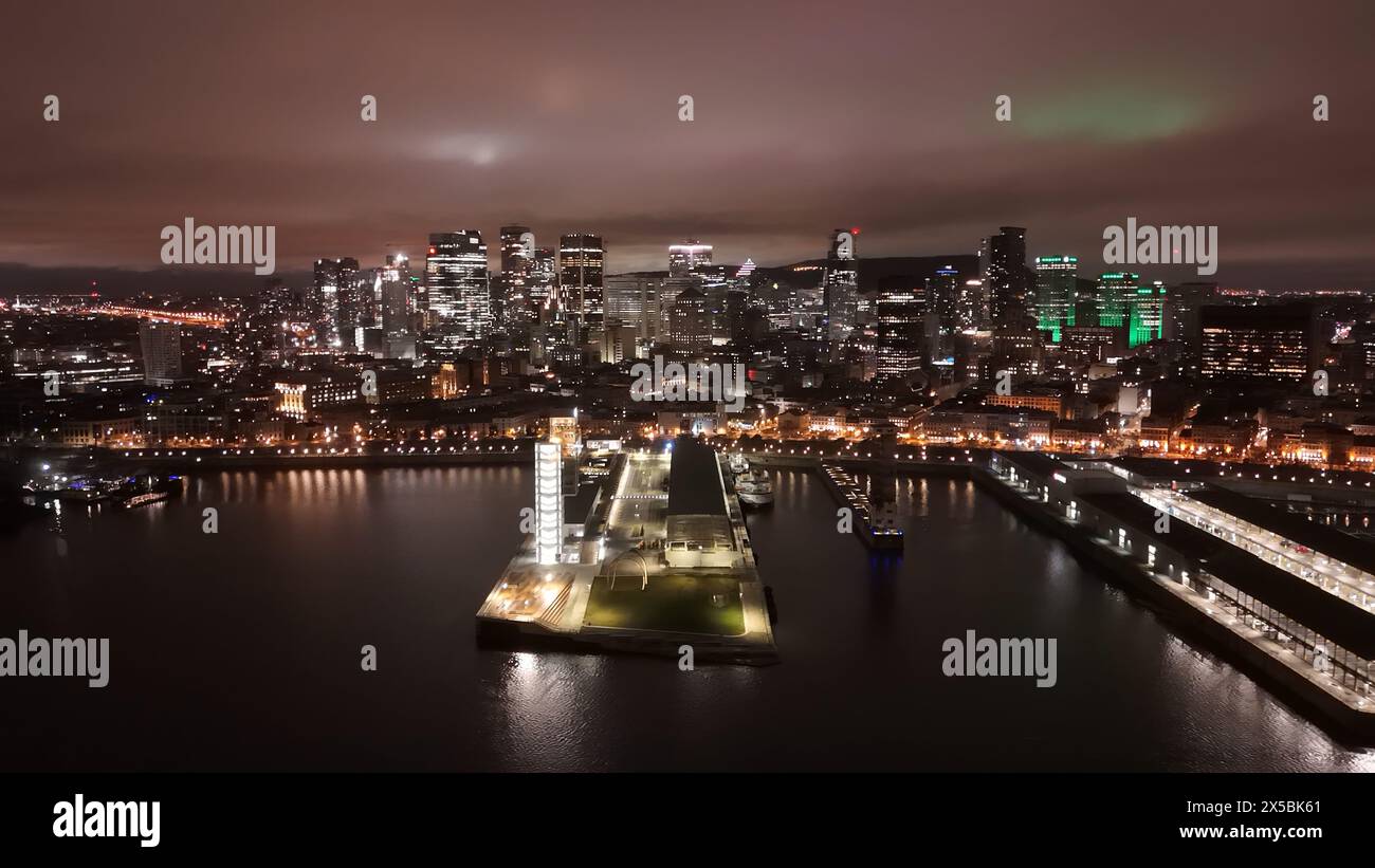 The beautiful Skyline of Montreal Canada by night aerial view ...