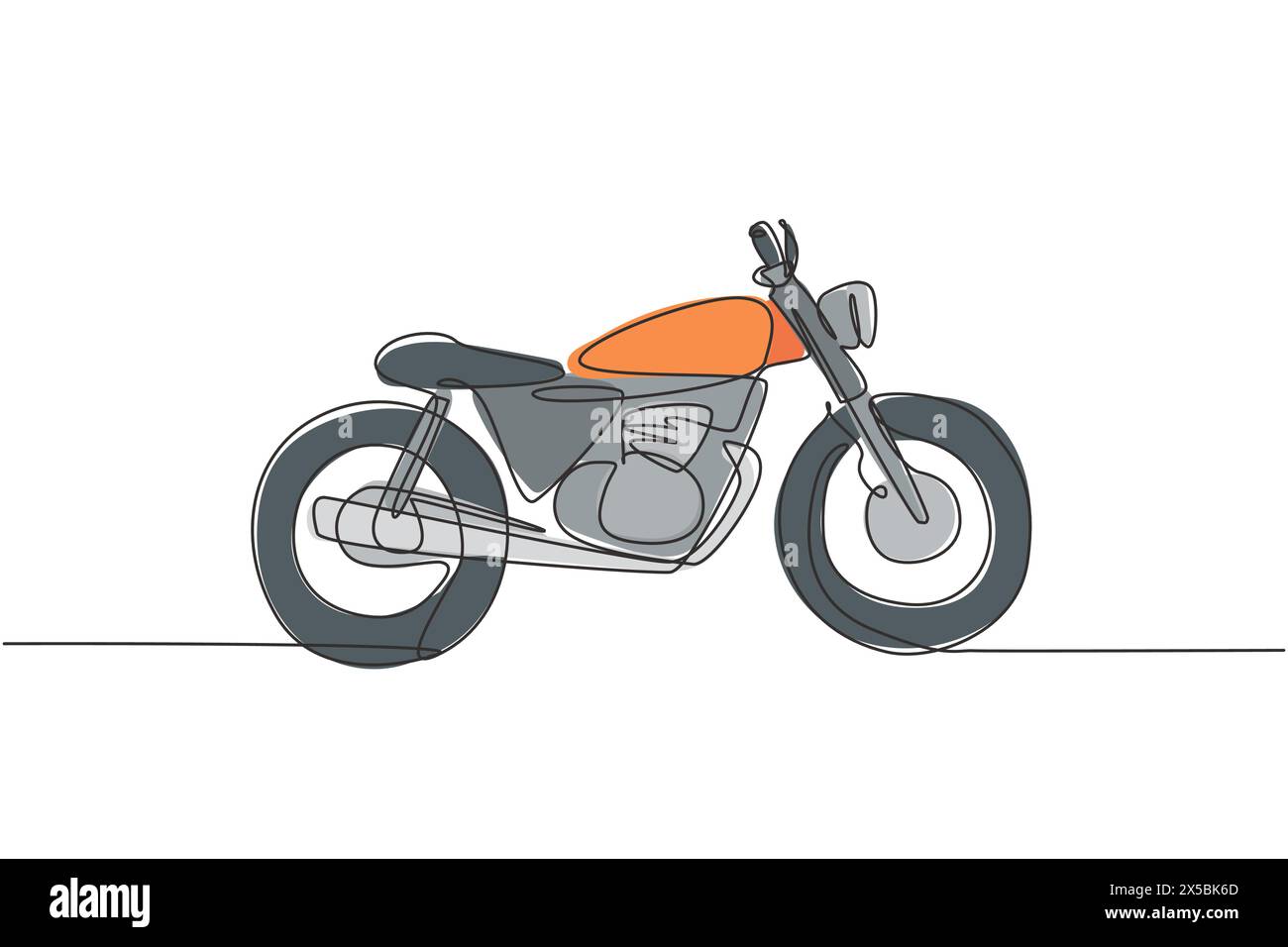 Single continuous line drawing of old classic vintage motorcycle symbol ...