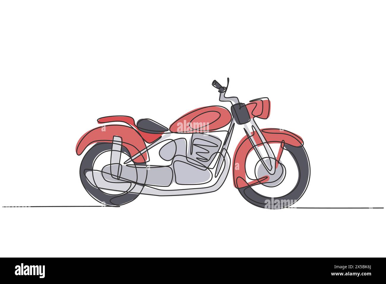 Single continuous line drawing of old classic vintage chopper ...