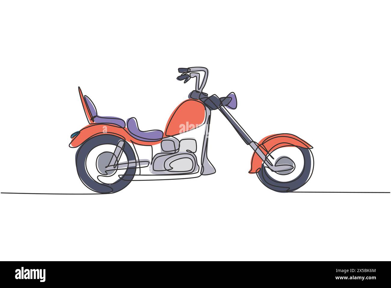 One single line drawing of old retro vintage chopper motorcycle ...