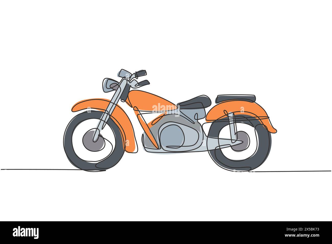 Single continuous line drawing of old classic vintage motorcycle symbol ...