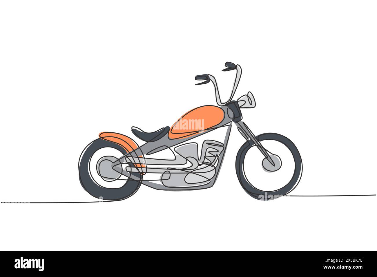 One continuous line drawing of retro old vintage chopper motorcycle ...
