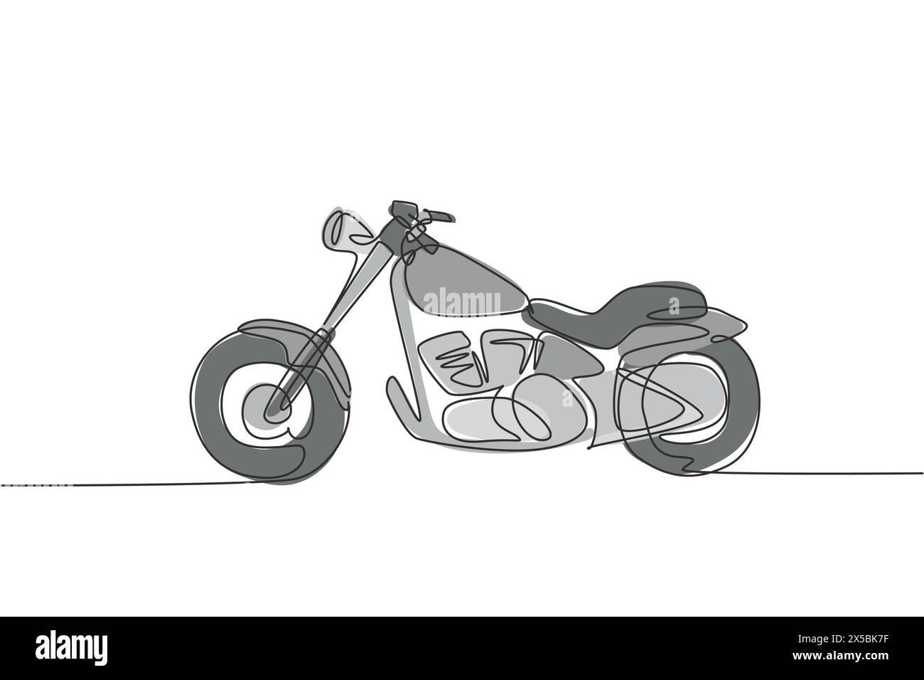 Single continuous line drawing of old classic vintage motorcycle symbol ...