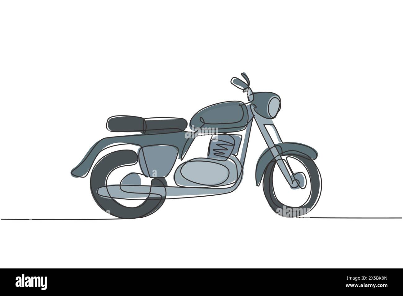 Single continuous line drawing of old classic vintage motorcycle symbol ...