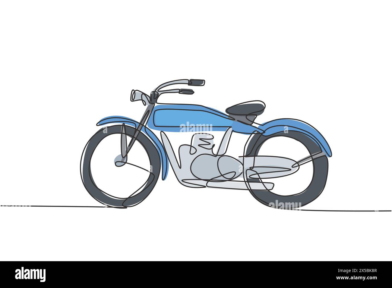 One single line drawing of old retro vintage motorcycle. Vintage ...