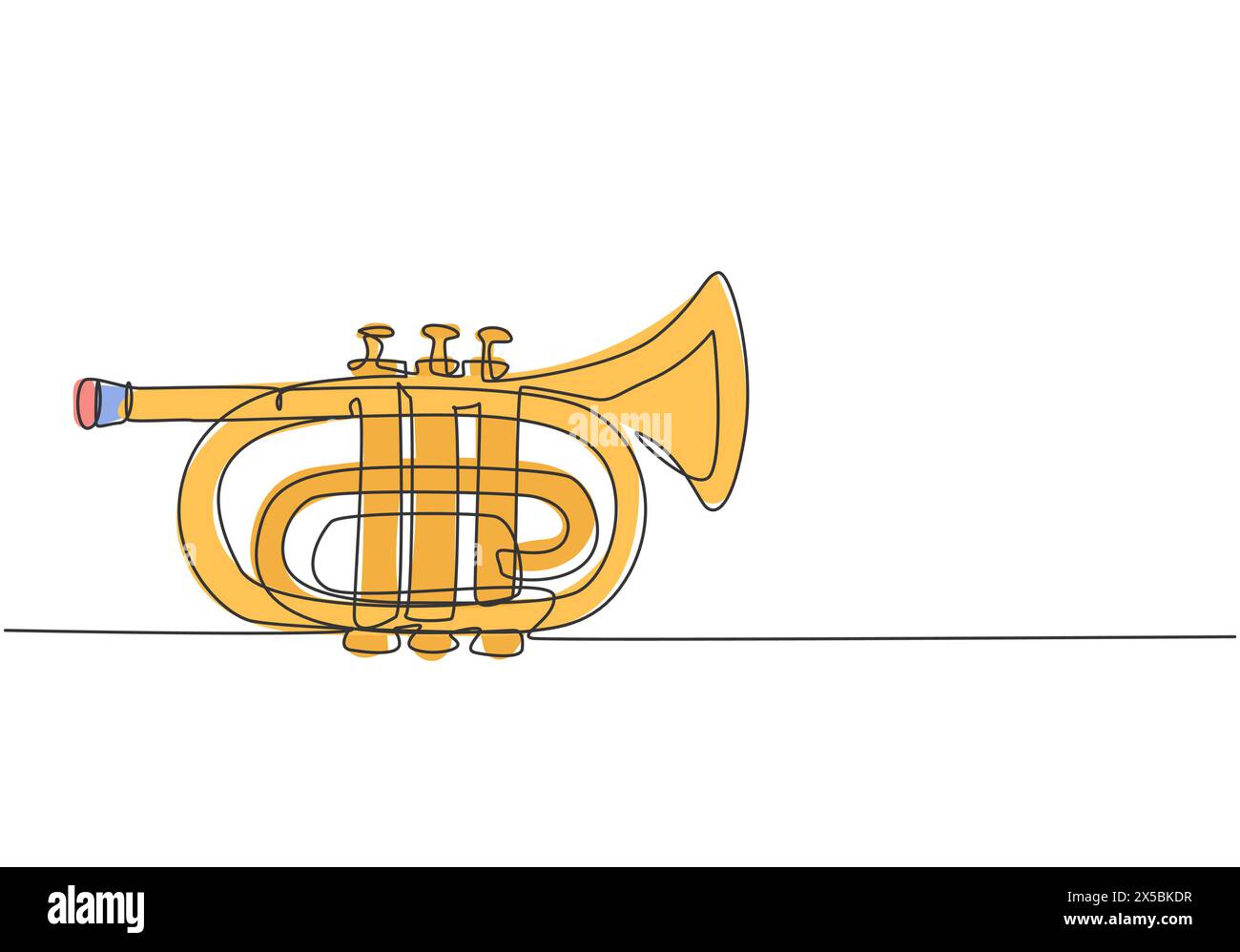 Single continuous line drawing of pocket trumpet. Wind music ...
