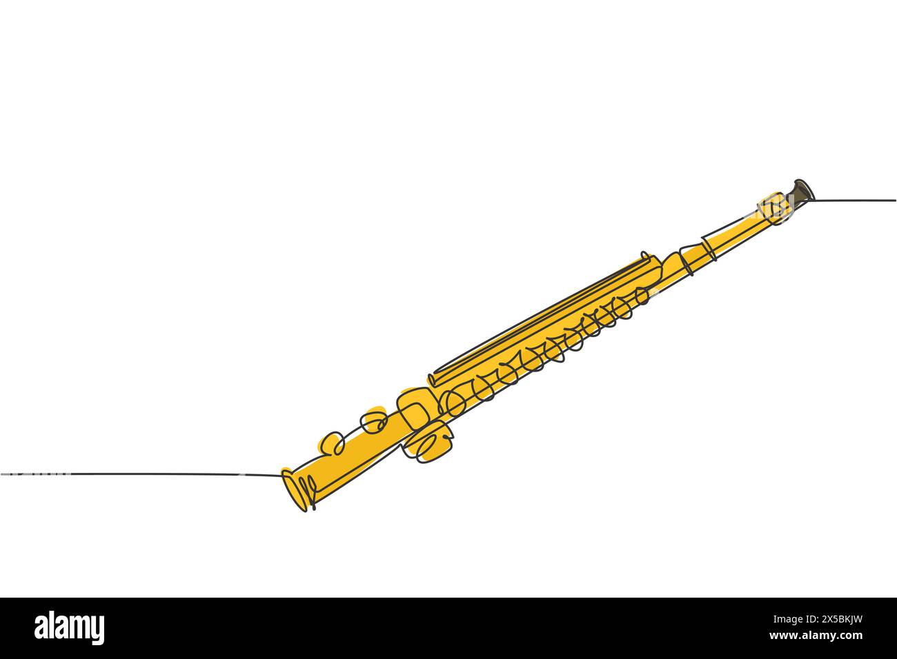 One continuous line drawing of classical flute. Wind music instruments ...
