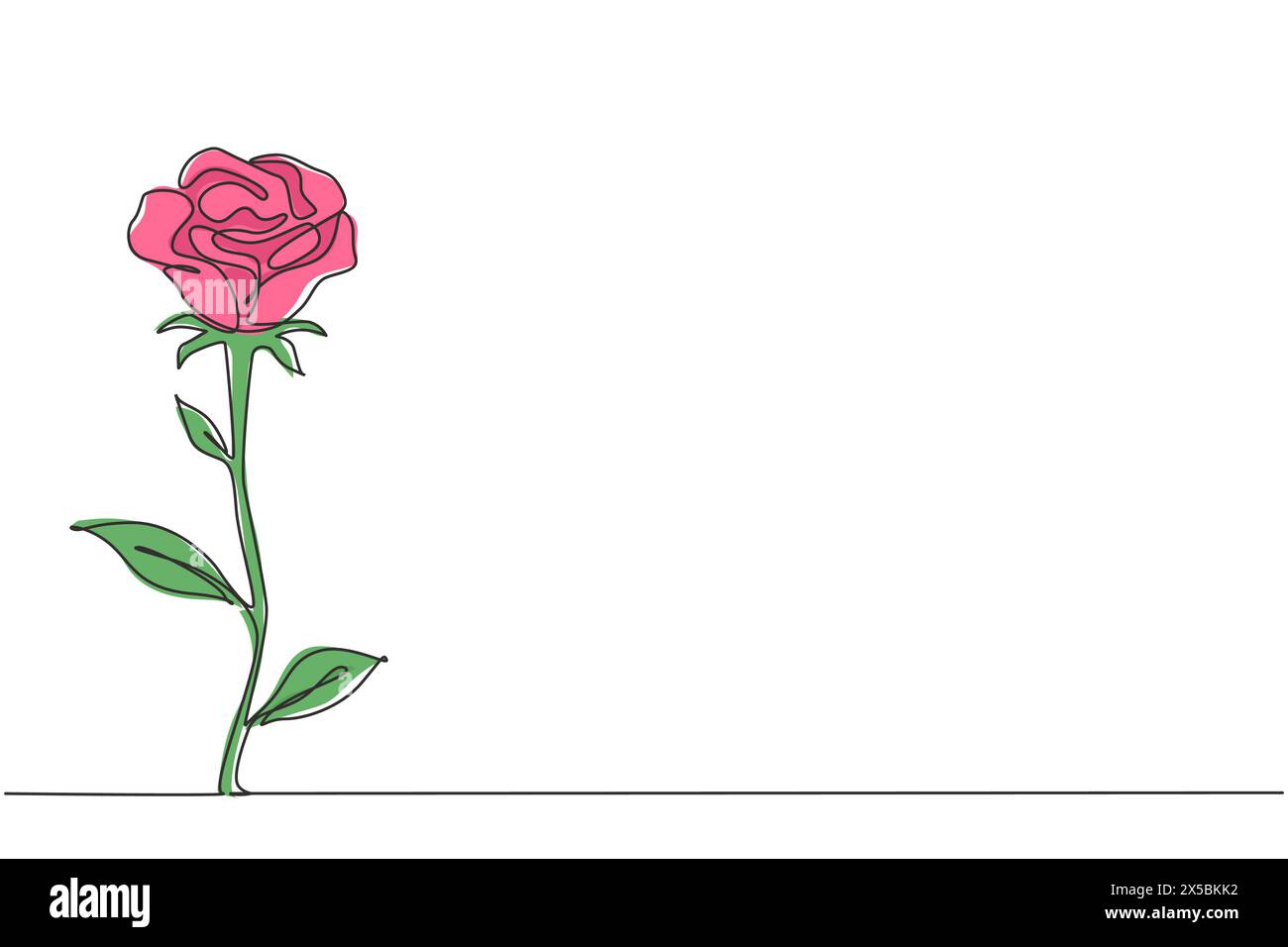 Single Continuous Line Drawing Of Fresh Romantic Beautiful Rose Flower
