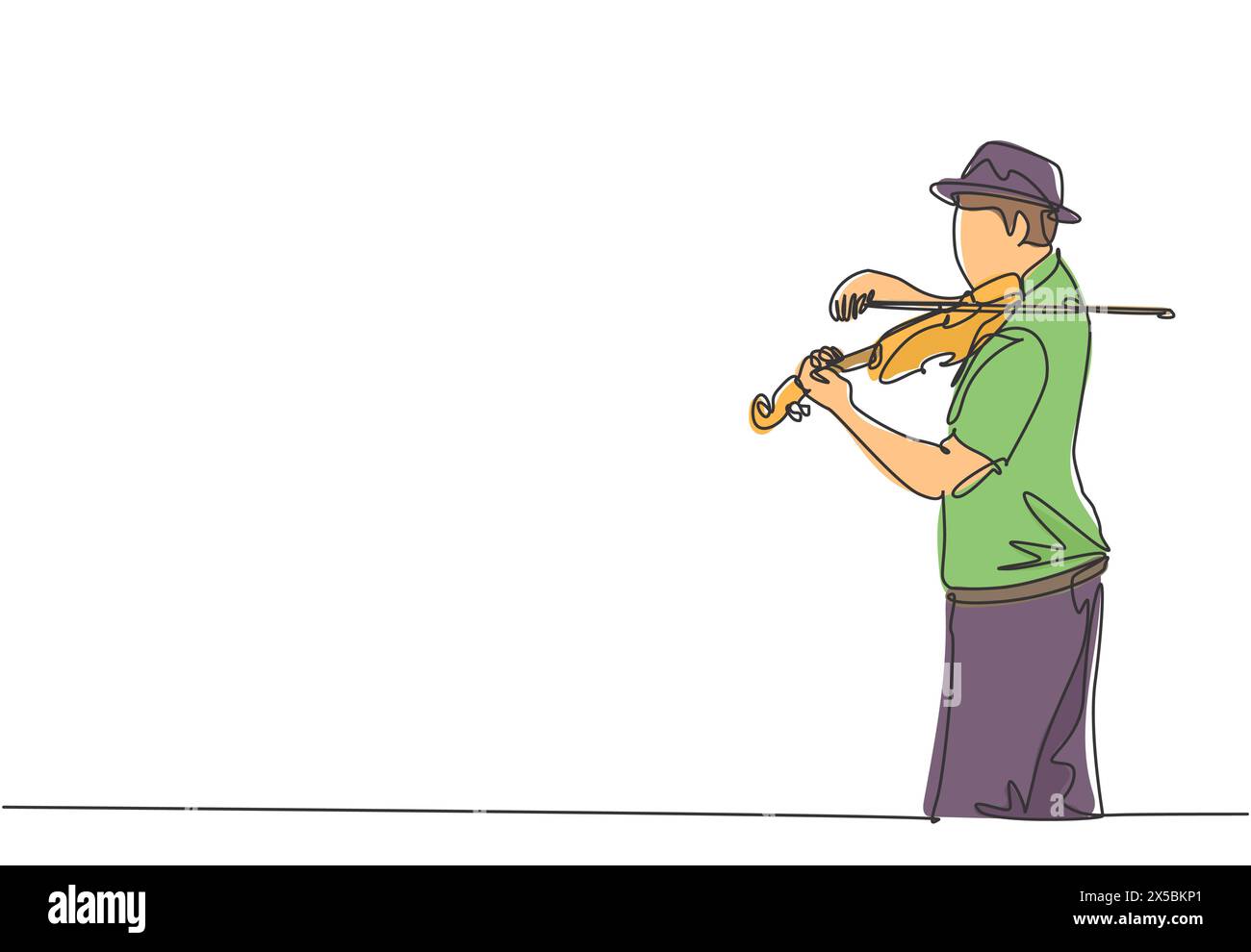 Single continuous line drawing of young happy male violinist wearing a ...