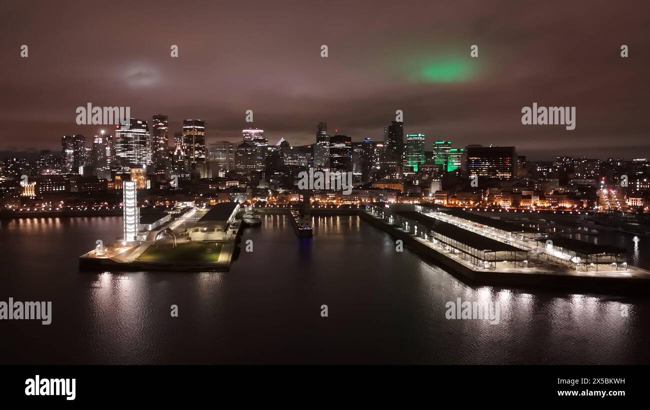 The beautiful Skyline of Montreal Canada by night aerial view ...