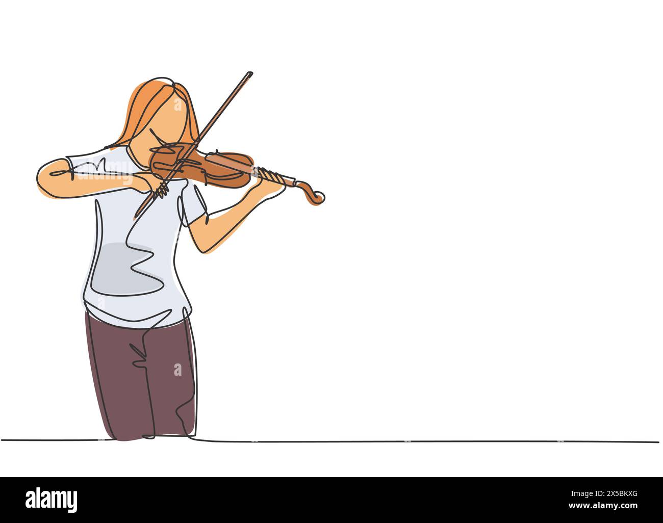 One continuous line drawing of young happy female violinist performing ...