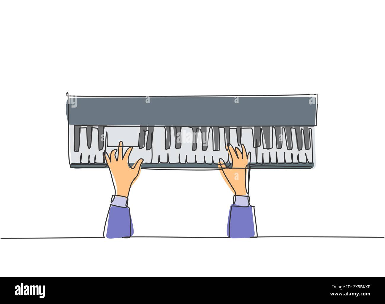 Single continuous line drawing of young happy pianist playing keyboard ...