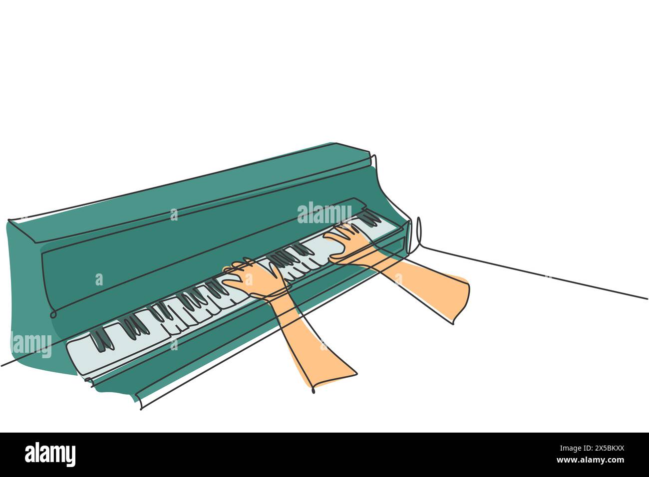 One continuous line drawing of young happy male pianist playing classic ...