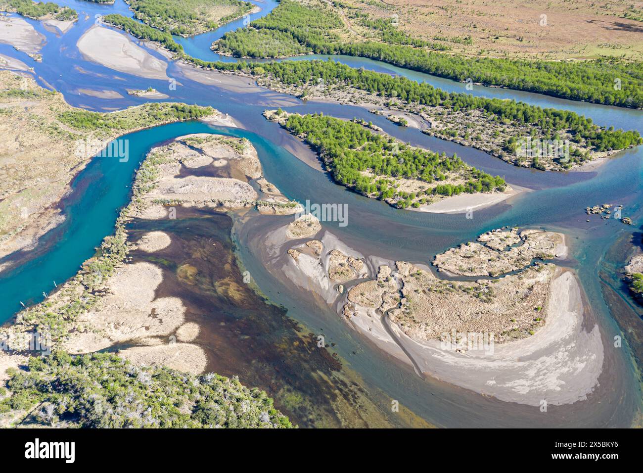The widely branching arms of river Rio Ibanez, near Villa Cerro ...