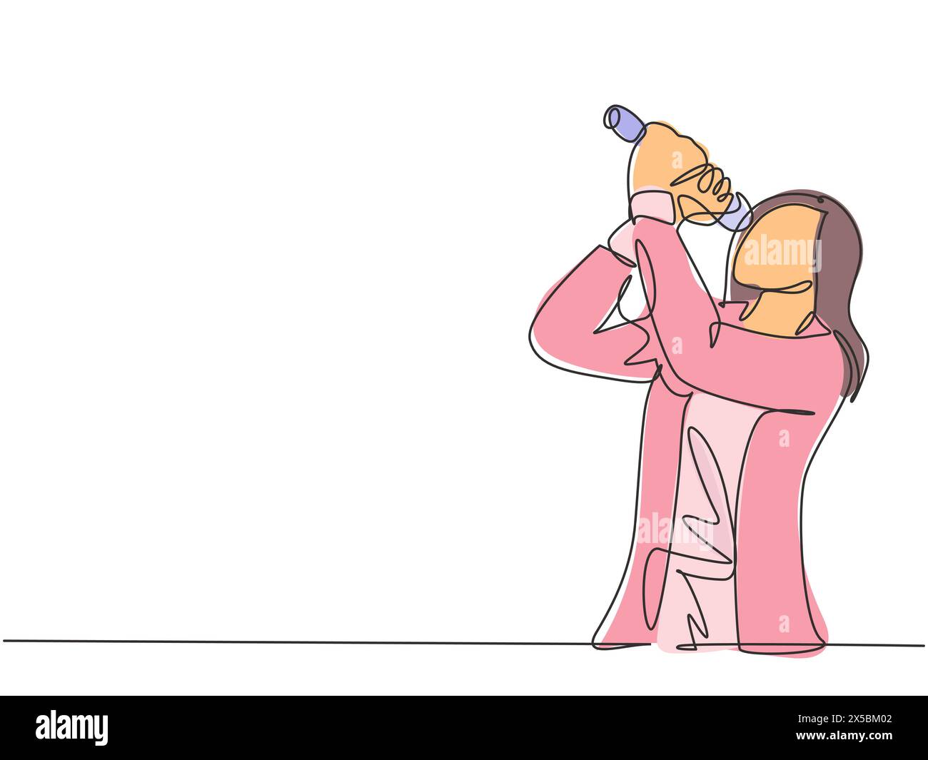 Single continuous line drawing of young happy male rocker singer ...