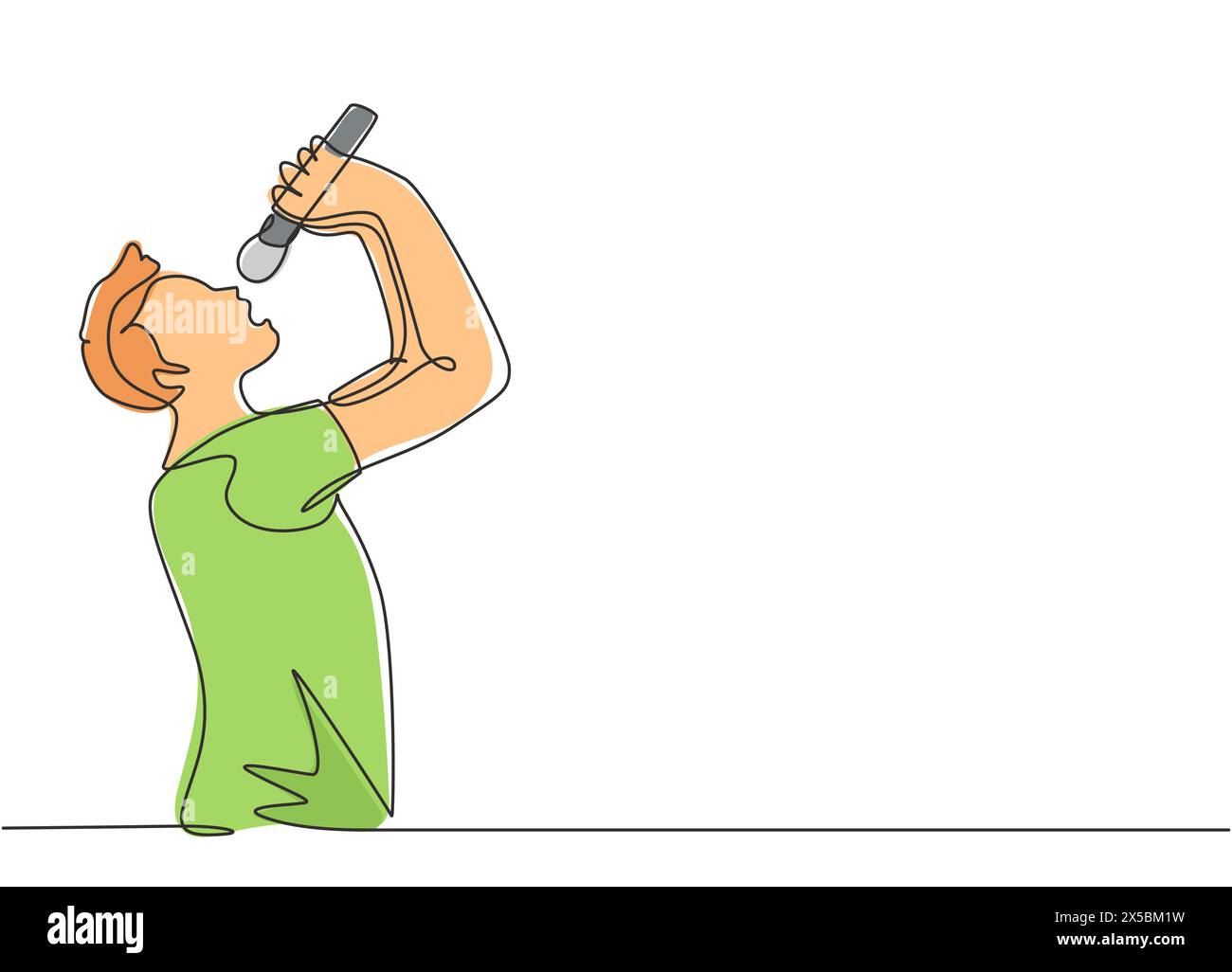 Single continuous line drawing of young happy male rocker singer ...