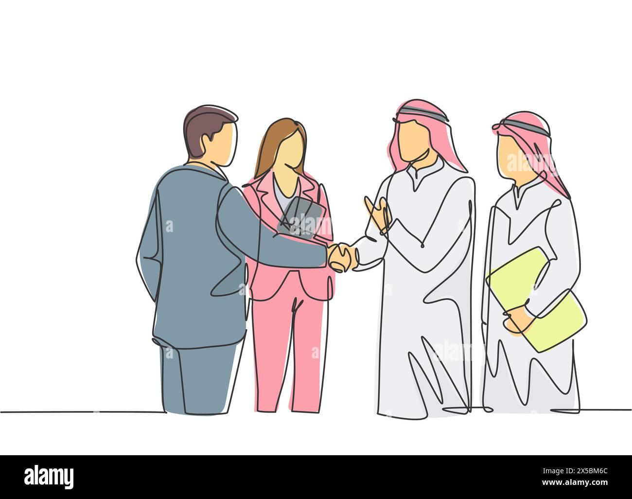 One continuous line drawing of young happy male guitarist posing after ...