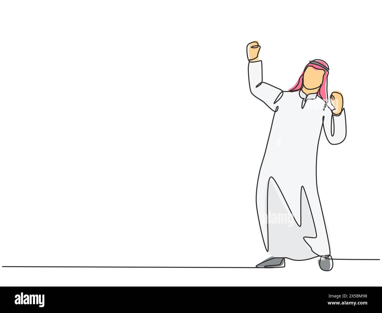 One single line drawing of young happy muslim manager celebrating his ...
