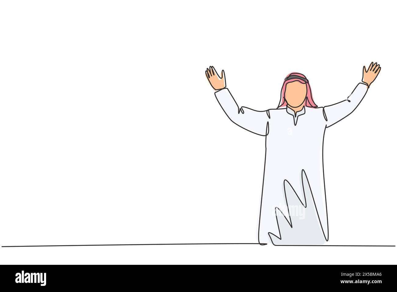 One single line drawing of young happy muslim employee celebrate his ...