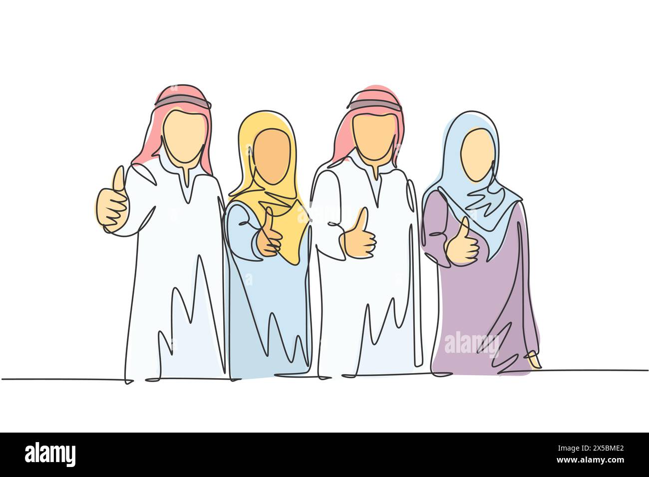 Single continuous line drawing of young muslim businessman and ...