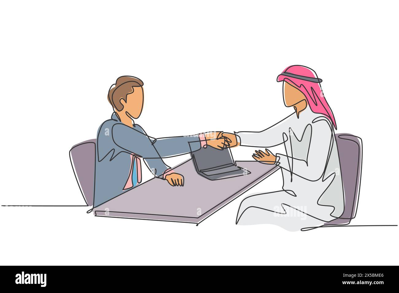 One single line drawing of young happy male guitarist playing electric ...