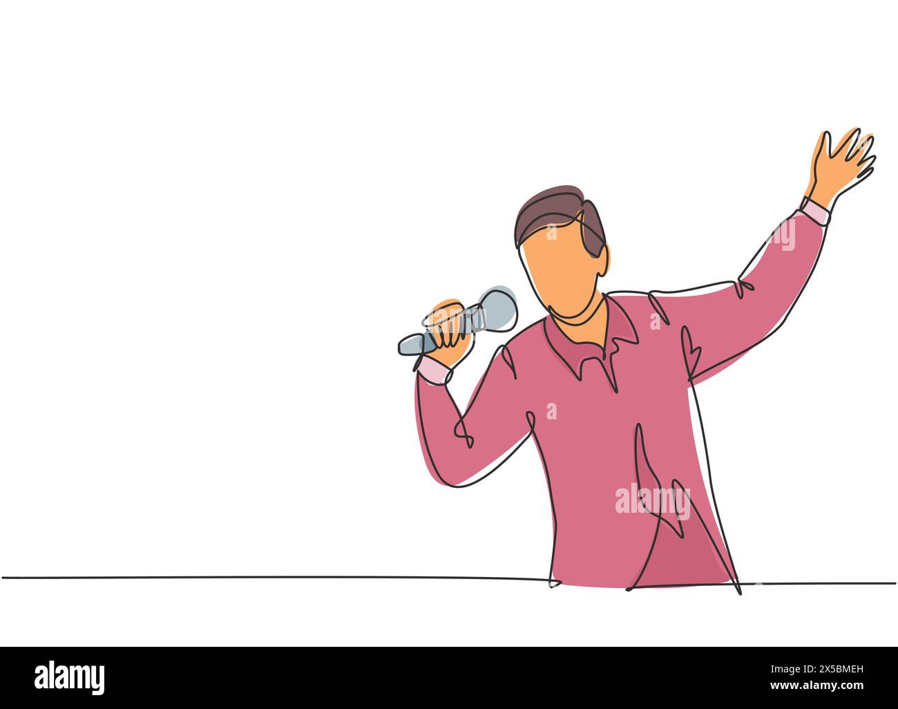 Single continuous line drawing of young happy male pop singer holding ...