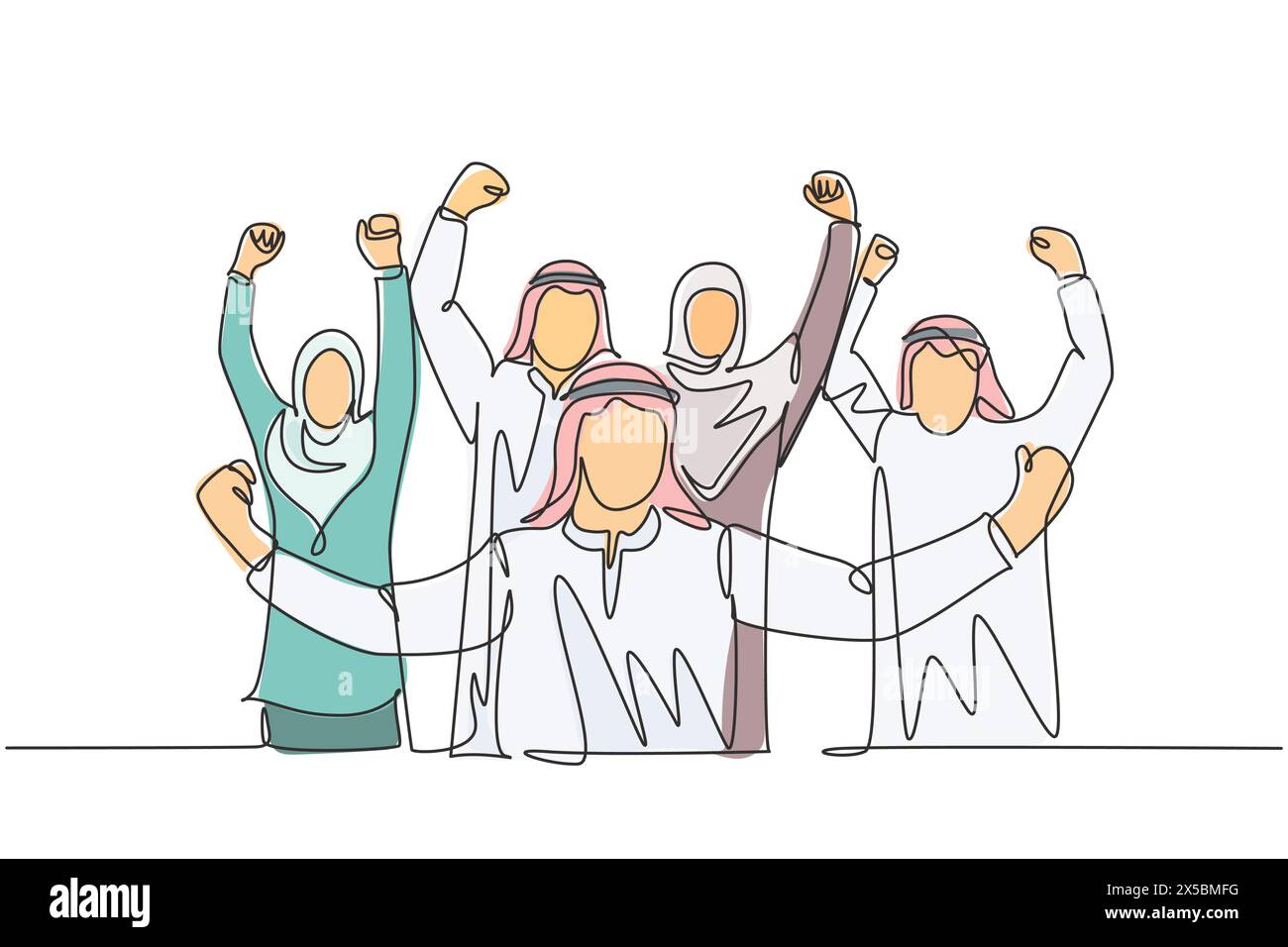 One single line drawing of young muslim business people show solid ...