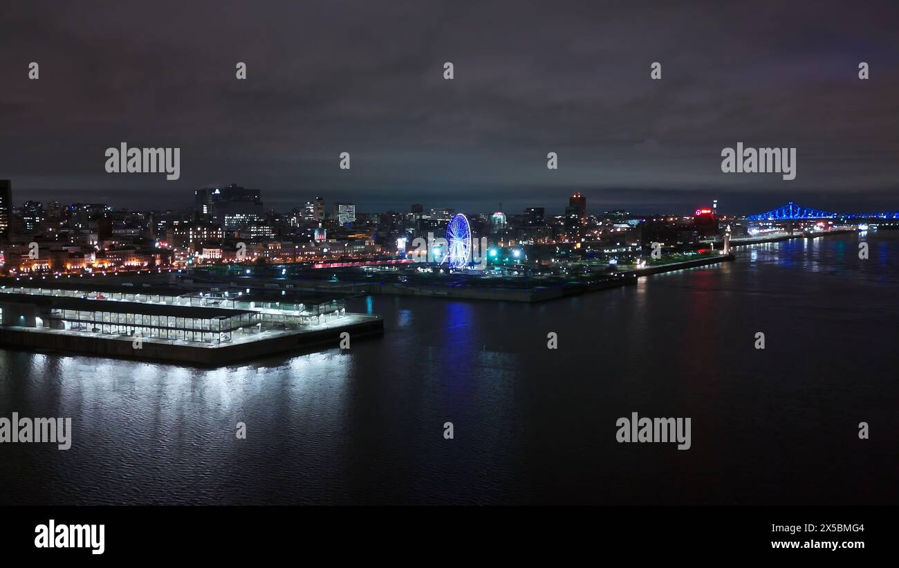 The beautiful Skyline of Montreal Canada by night aerial view ...