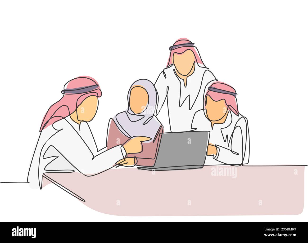 Single continuous line drawing of young muslim manager gives short job ...