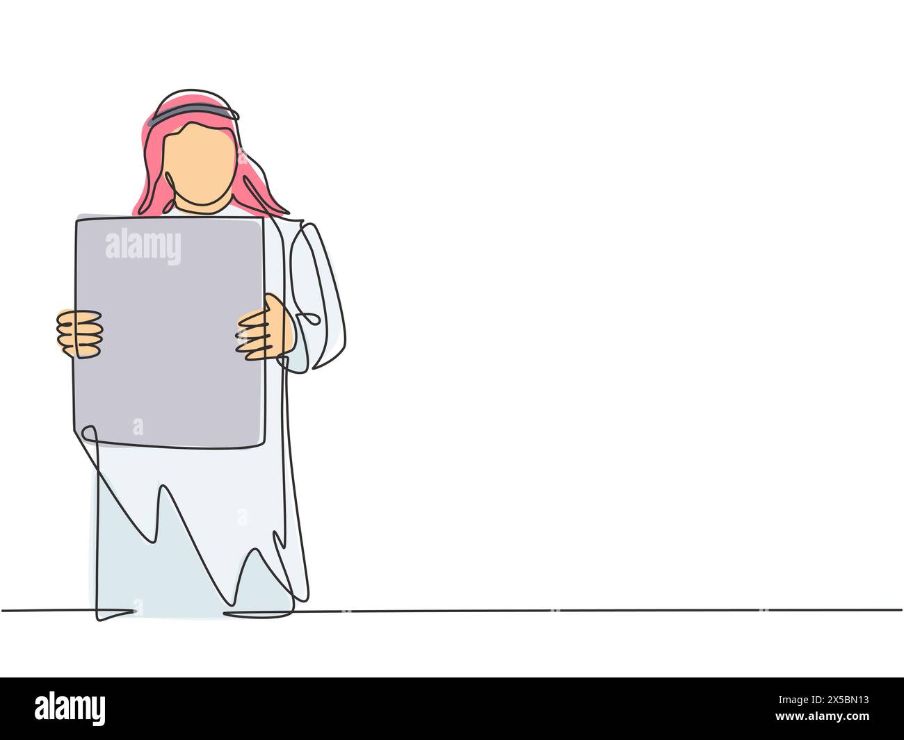 Single continuous line drawing of young muslim businessman showing ...