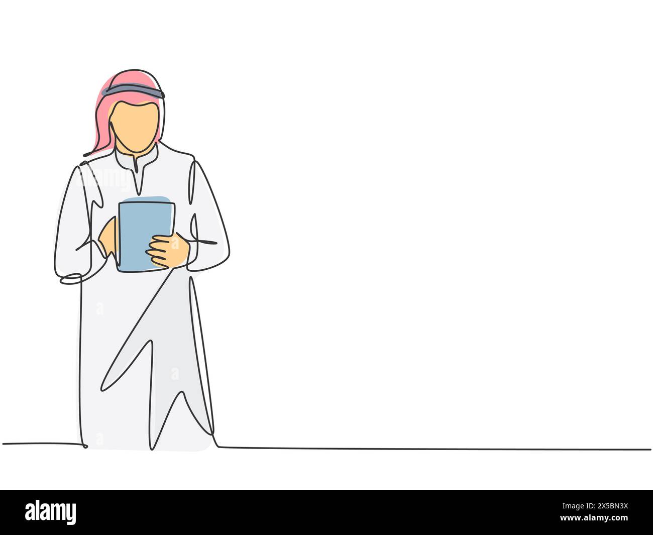 Single continuous line drawing of young happy muslim businessman ...