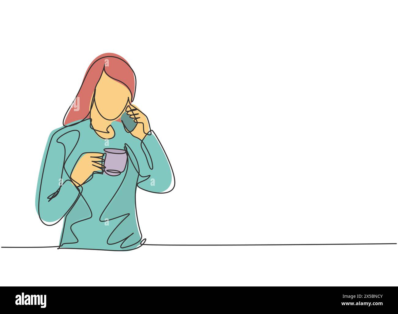 One single line drawing of young female office employee calling her ...