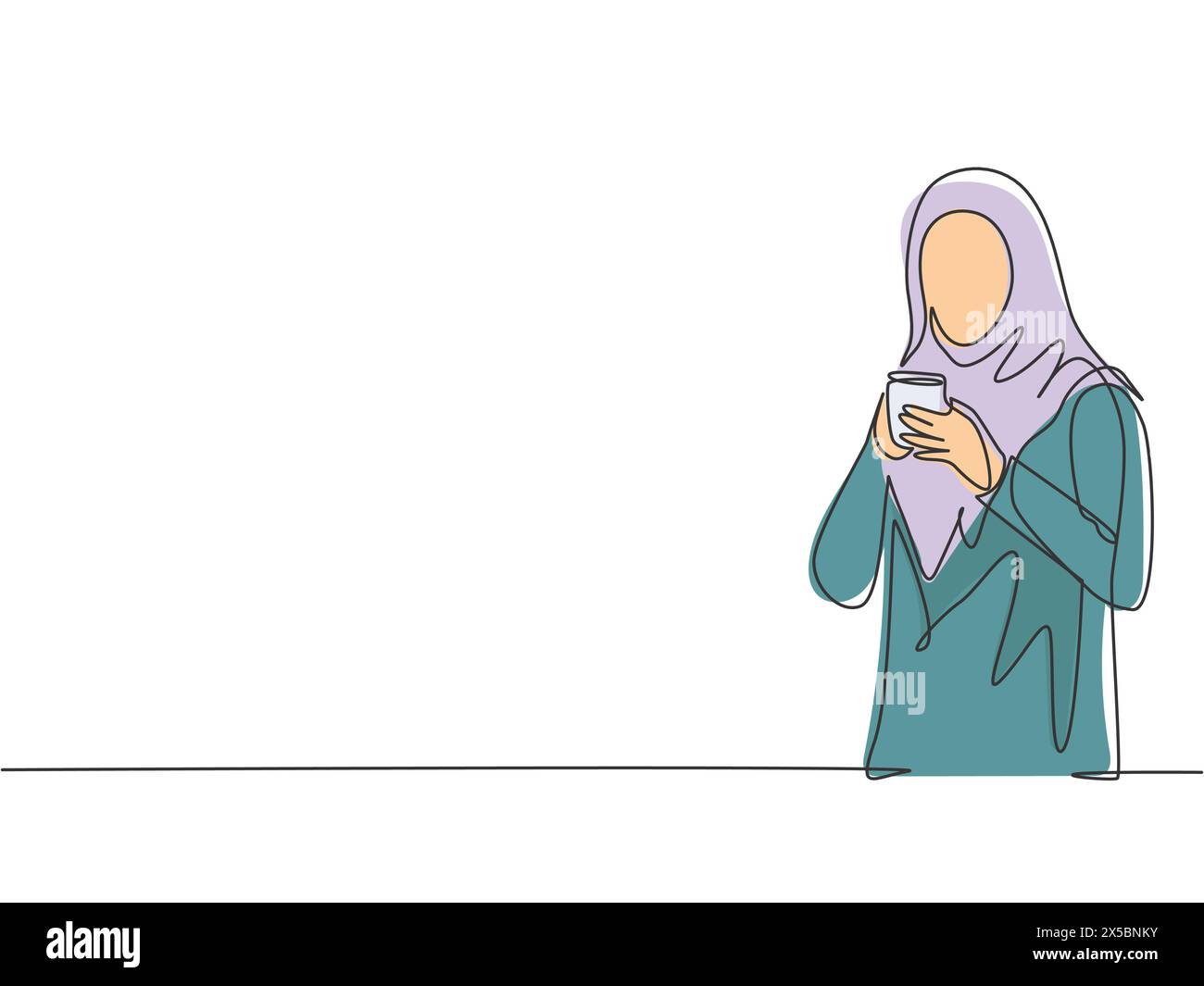 Single continuous line drawing of young muslimah marketing manager ...