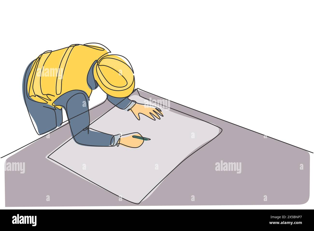 Single continuous line drawing of young architect draw sketch draft ...