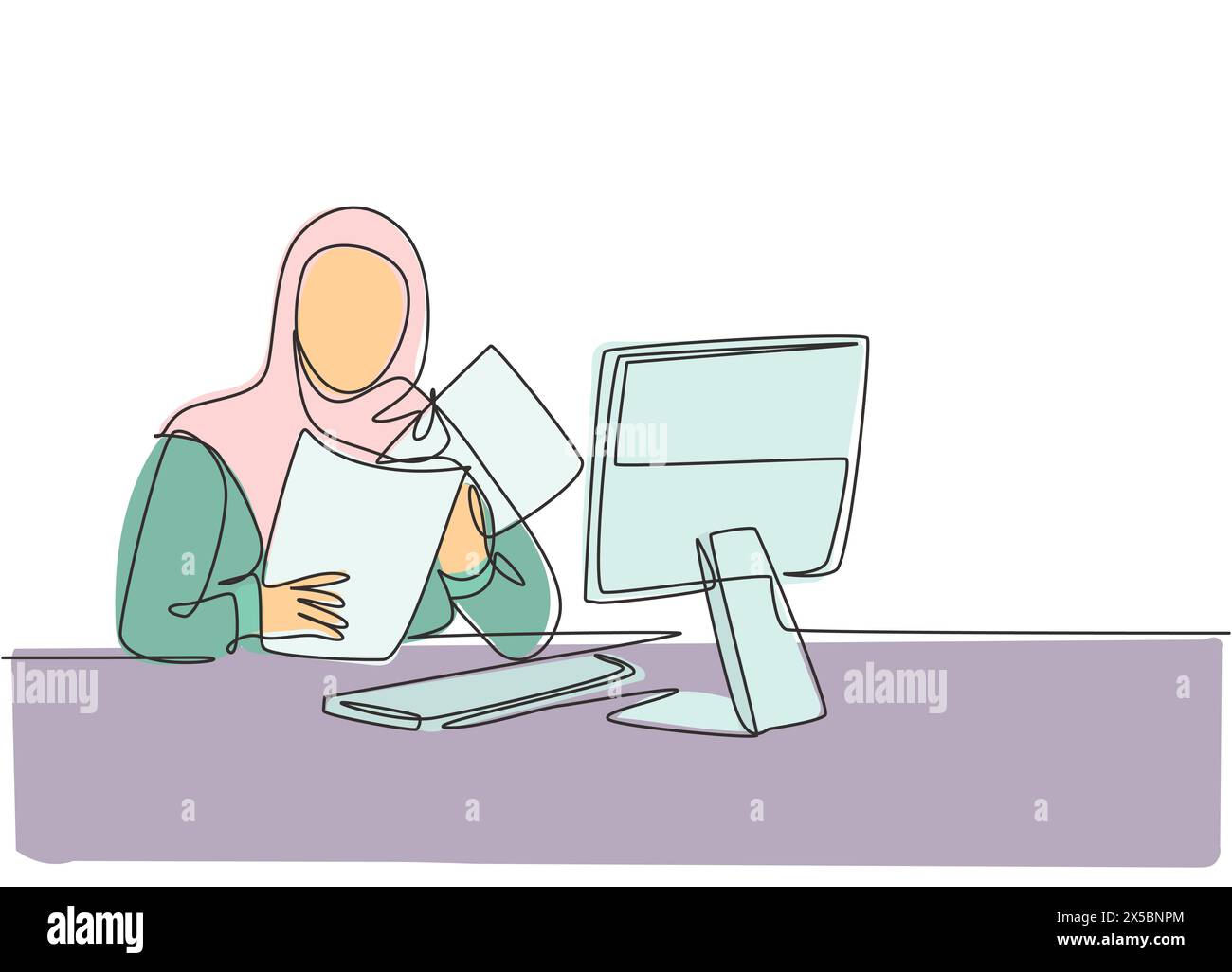 Single continuous line drawing of young female muslim businesswoman ...