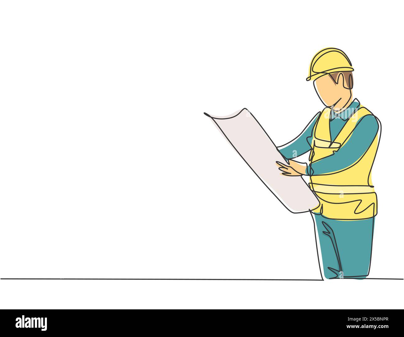 Single continuous line drawing of young attractive architect checking ...