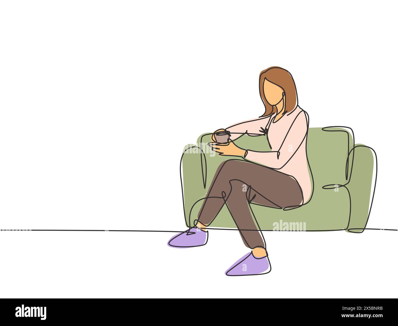 Single continuous line drawing of young female worker get relax by ...