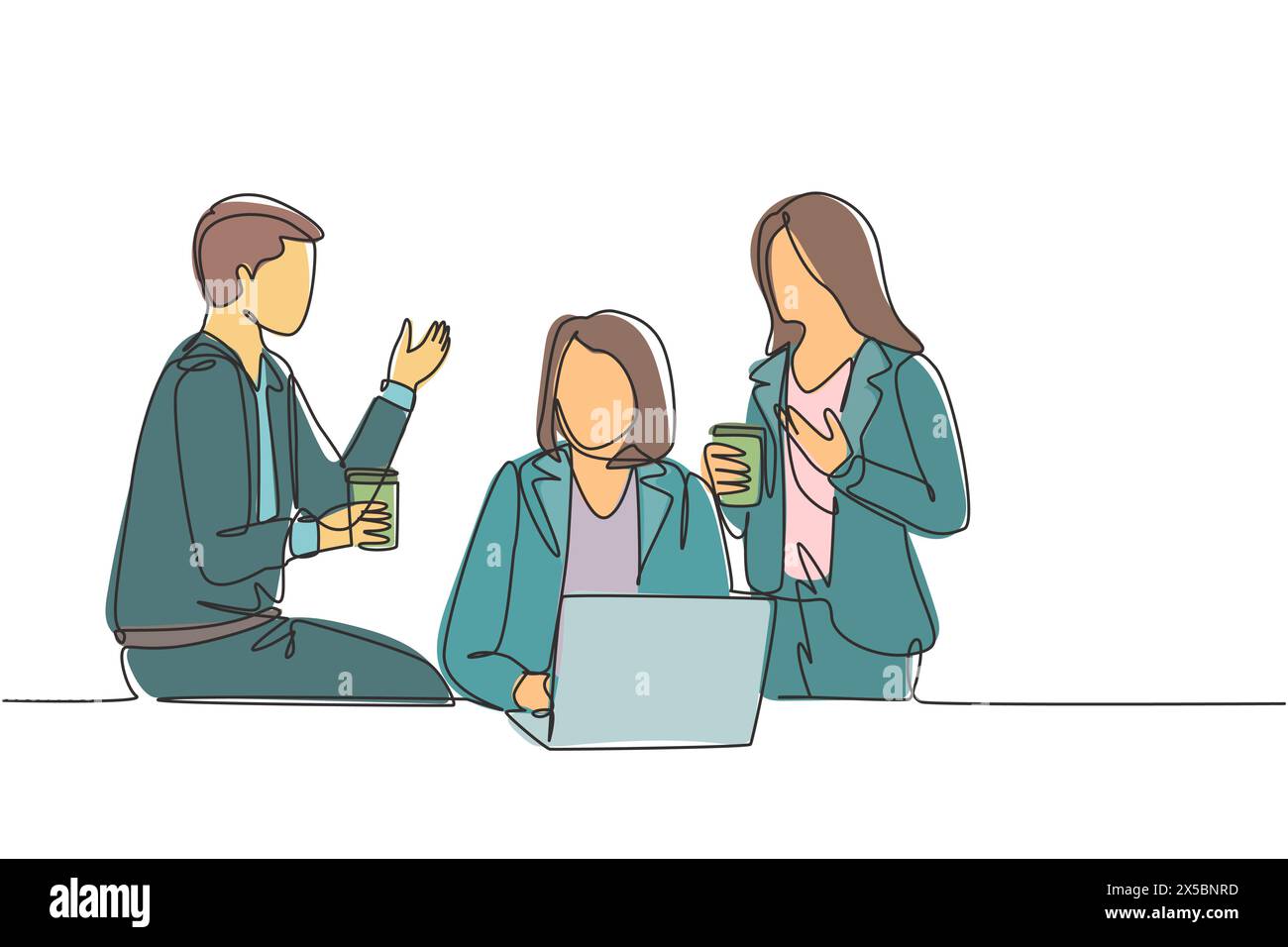 One single line drawing of young male and female human resource ...