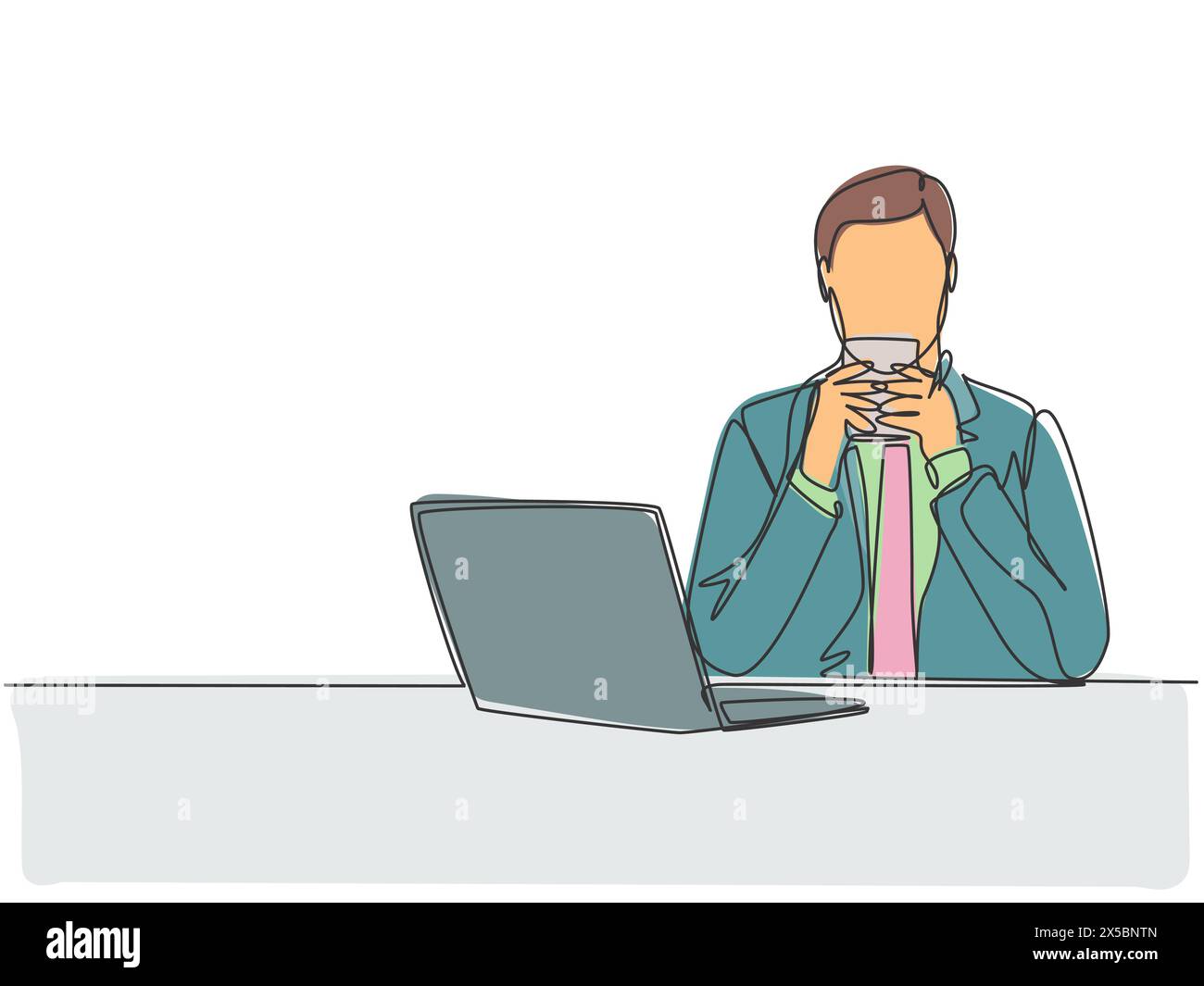 One continuous single line drawing of young happy marketing manager ...