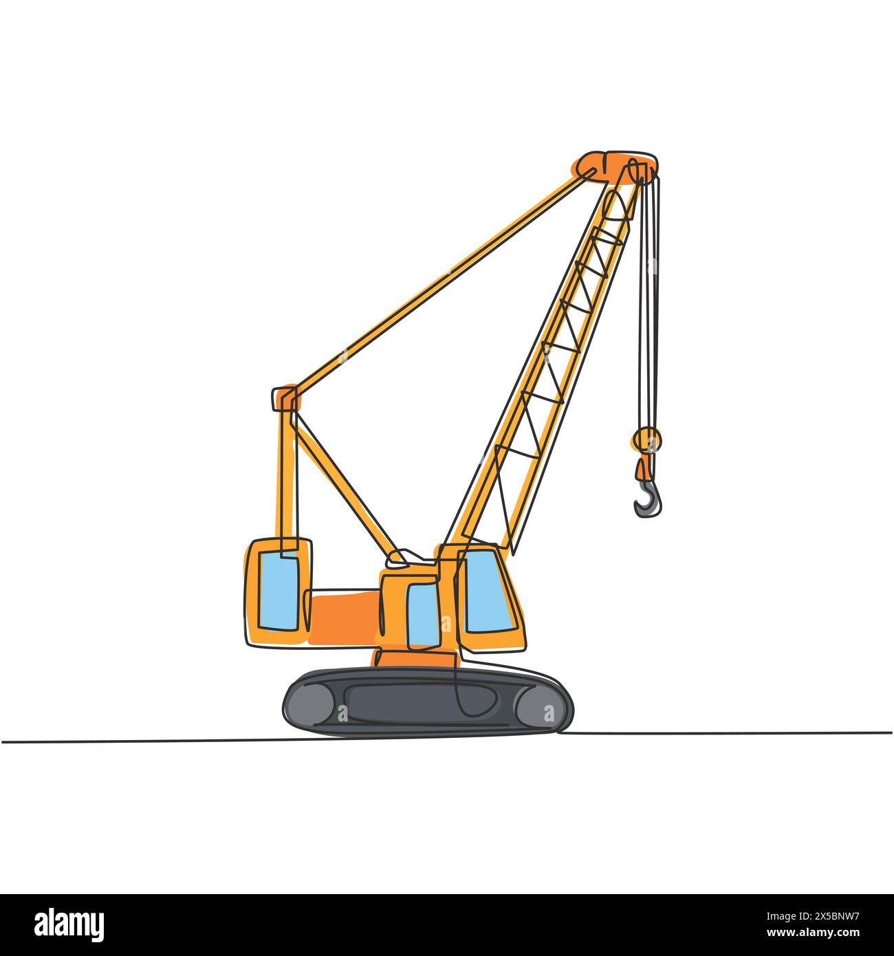 One continuous line drawing of crane truck for building construction ...