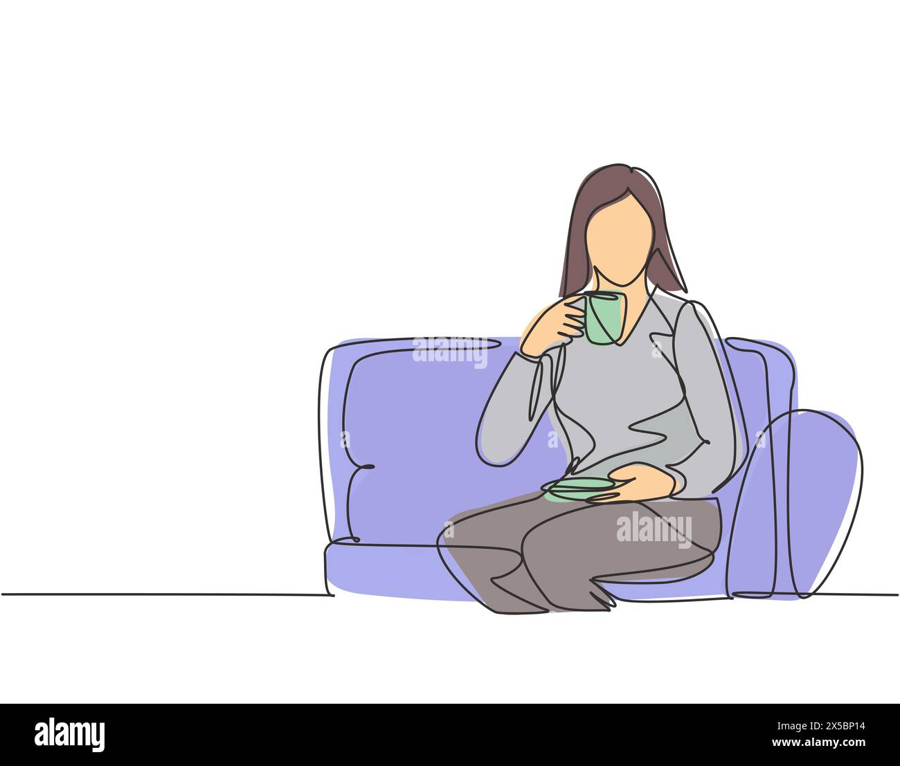 Single continuous line drawing of young businesswoman relax and take a ...