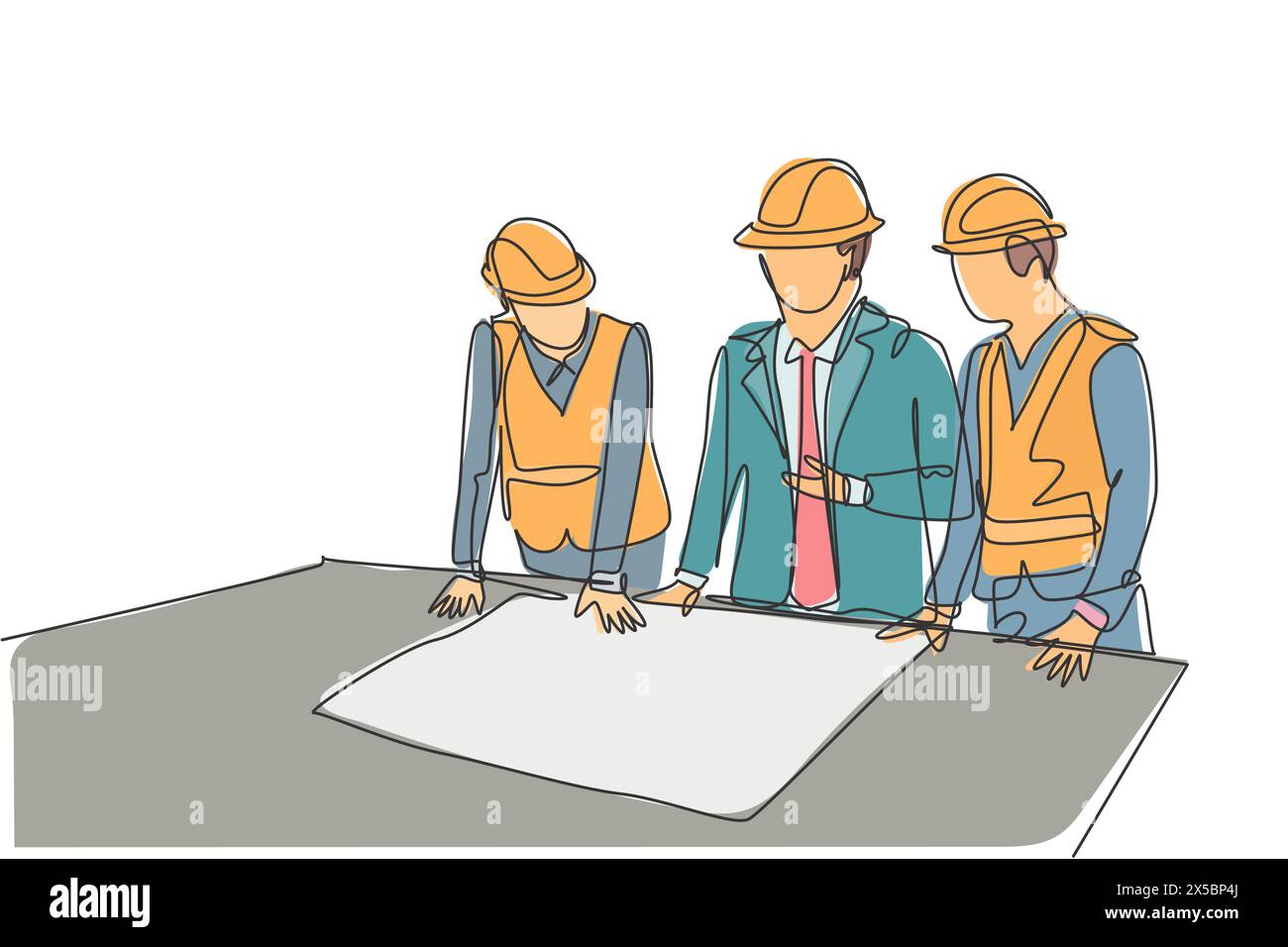 One continuous line drawing team of young architects presenting ...