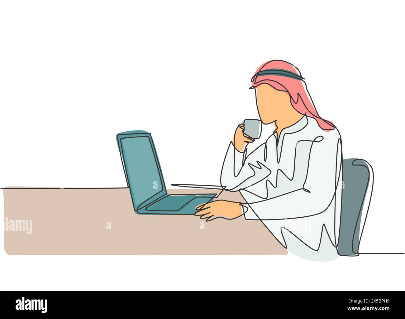 One continuous line drawing of young muslim marketing manager reading ...
