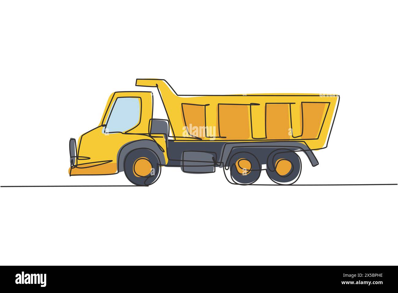 One single line drawing of long trailer truck vector illustration ...