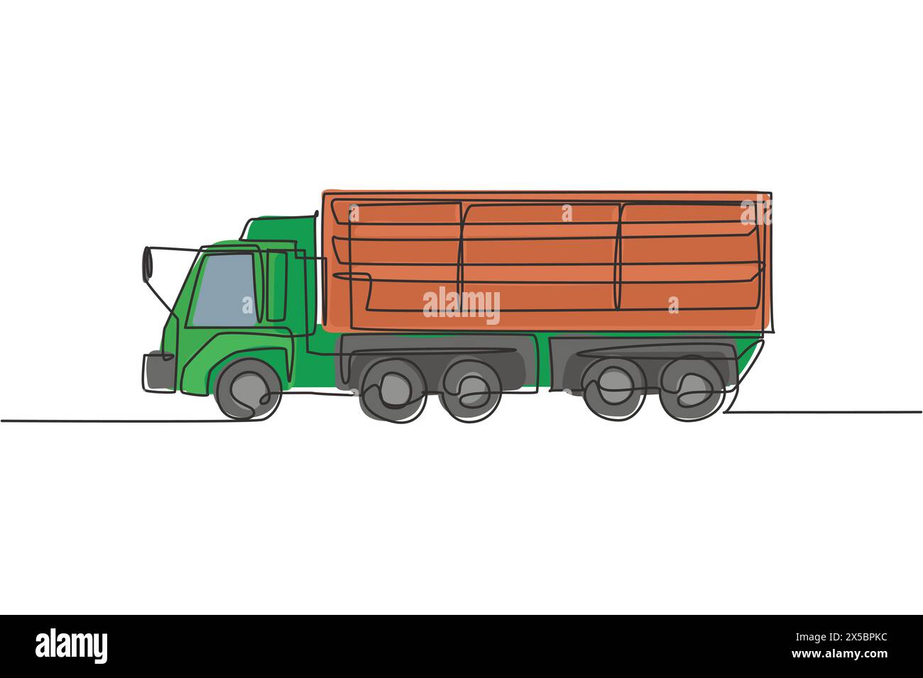 One single line drawing of long truck trailer vector illustration ...