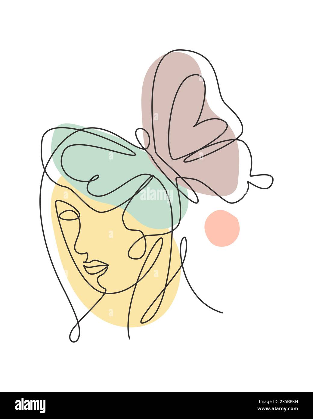 One single line drawing woman with butterfly line art vector ...