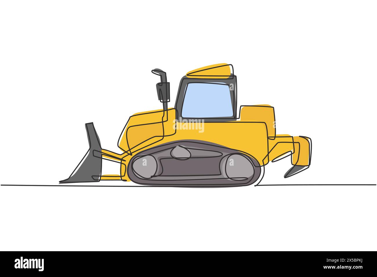 Single continuous line drawing of bulldozer for paving the road ...