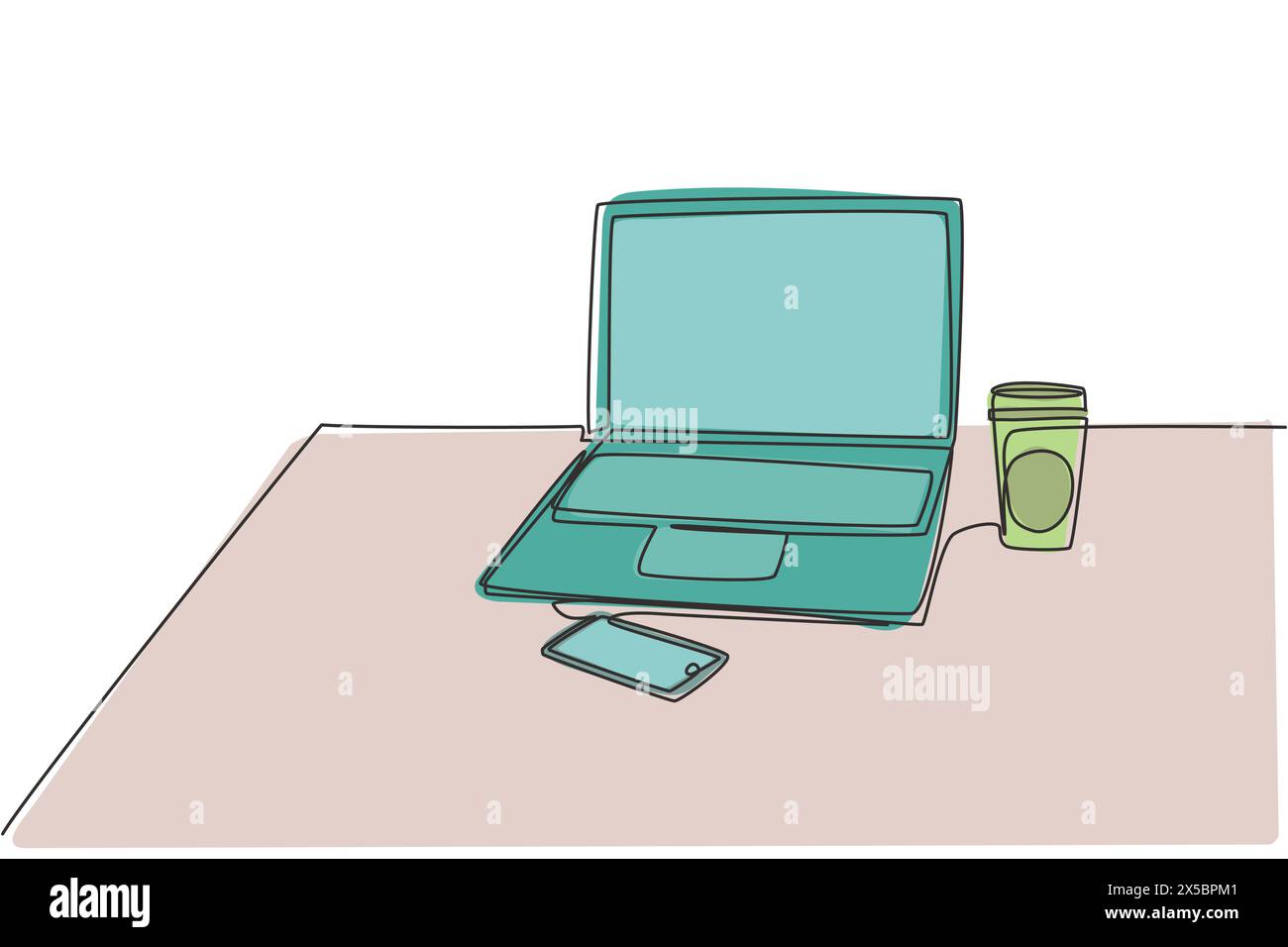 Single continuous line drawing of computer laptop, smartphone, and ...
