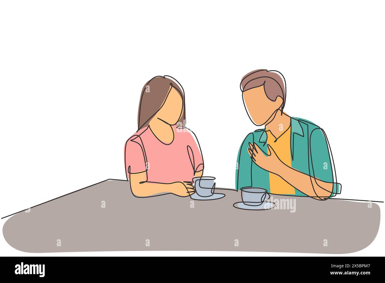 Single continuous line drawing of young happy male and female couple ...