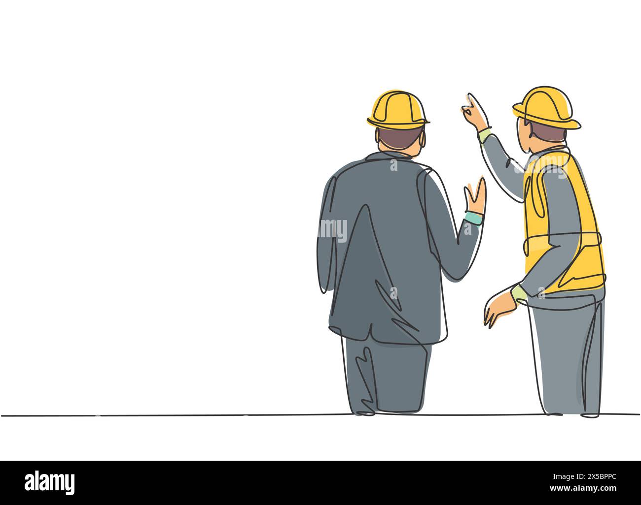 Single continuous line drawing of young foreman construction builder ...